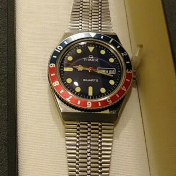 Timex Q Reissue 38mm Pepsi Bezel Stainless Steel Quartz Watch ...