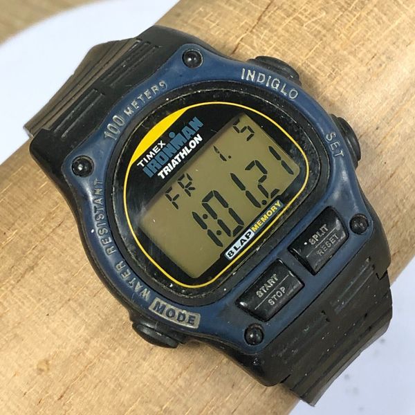 Vintage Timex Ironman Digital Multifunction Blue Face Quartz Watch ...