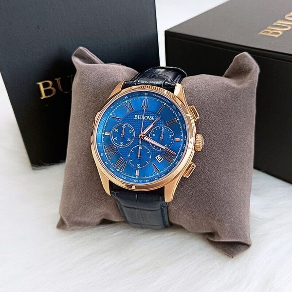 Men's Bulova Wilton Blue Classic Chronograph 97B170 Quartz Leather ...