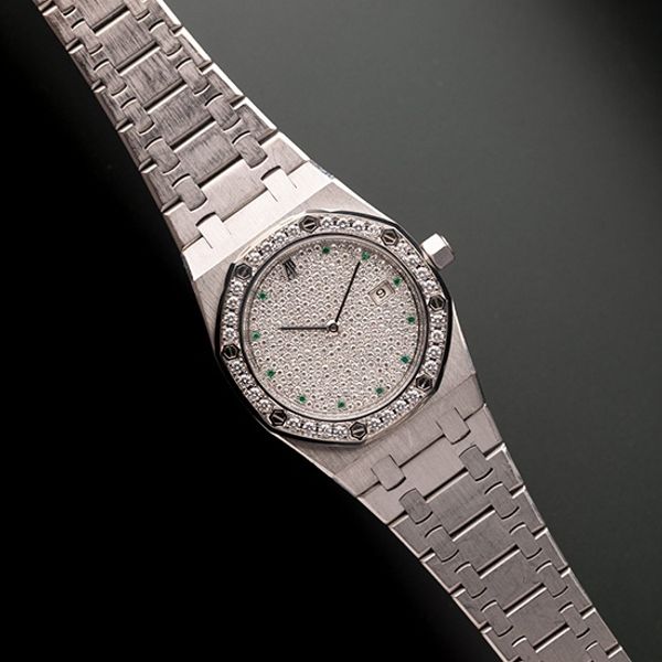 FS: 2003 Audemars Piguet 15054BC 18k White Gold Diamond & Emerald Pavé ...