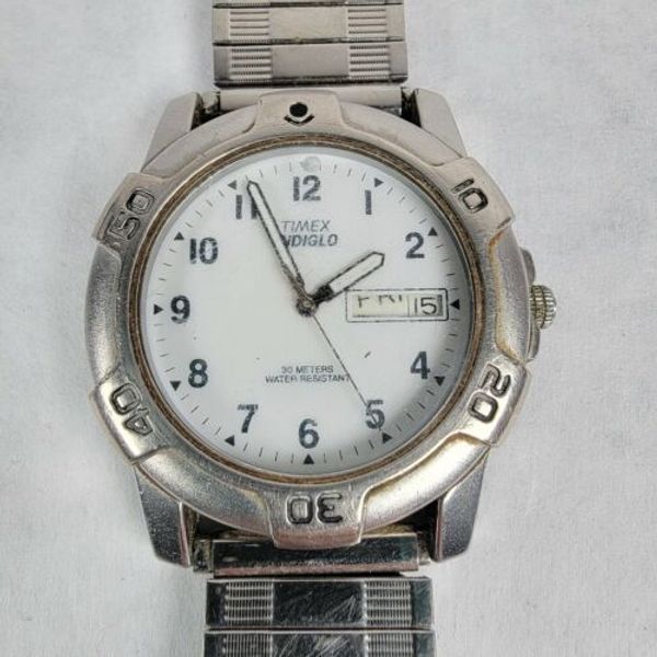 Vintage Timex Indiglo WR 30M Watch, Day/Date, Stainless Steel Back | WatchCharts Marketplace