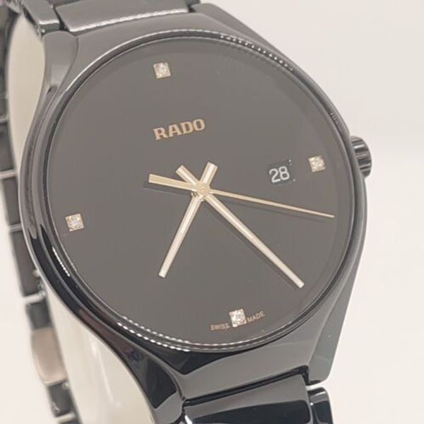 Rado True Round Diamonds Black Dial Ceramic Quartz 40mm R27238712 Men's ...