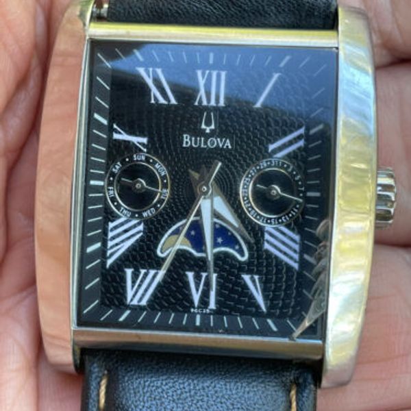 BULOVA Moonphase Men’s Rectangular Watch C864025 Good. Condition Nice ...