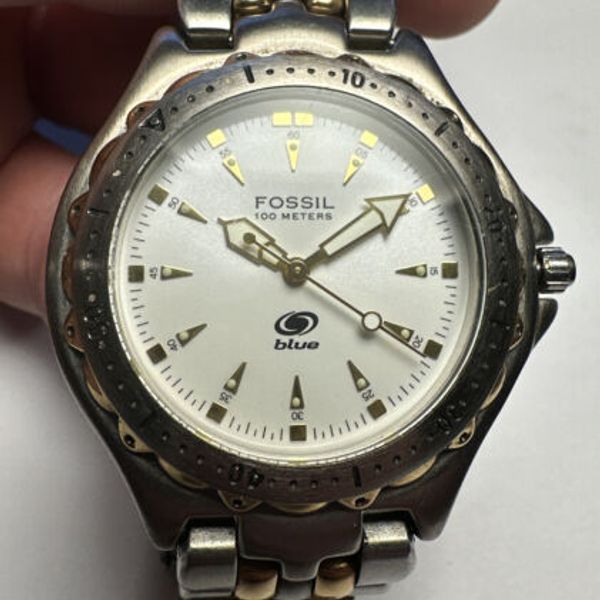 Fossil Blue AM-3102 White and Gold Dial 40mm Men's Quartz Wristwatch ...