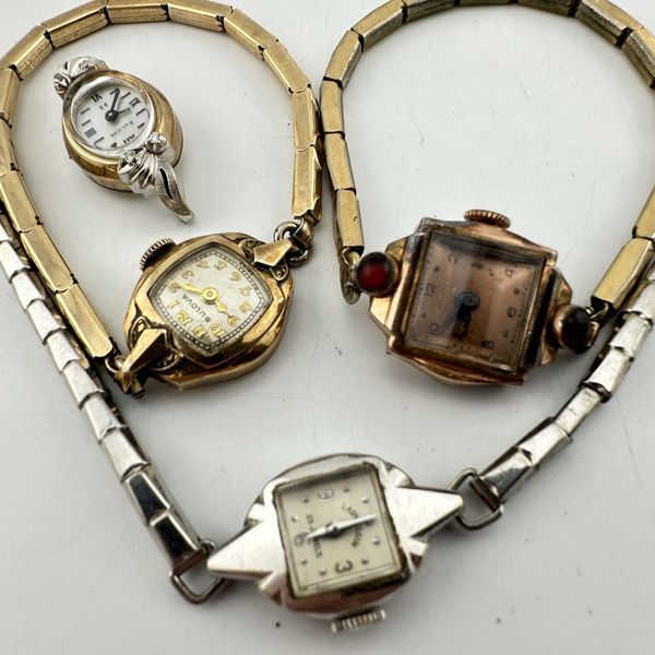 Lot of 4 Ladies Watches 10K & 14K Gold Filled / RGP Bulova Helbros ...