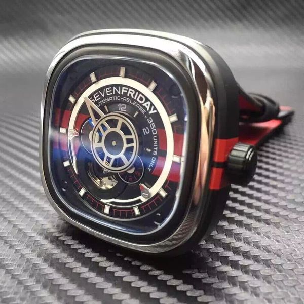 Original w/Box Sevenfriday P-Series P01/05 Black Dial Leather Strap Men ...