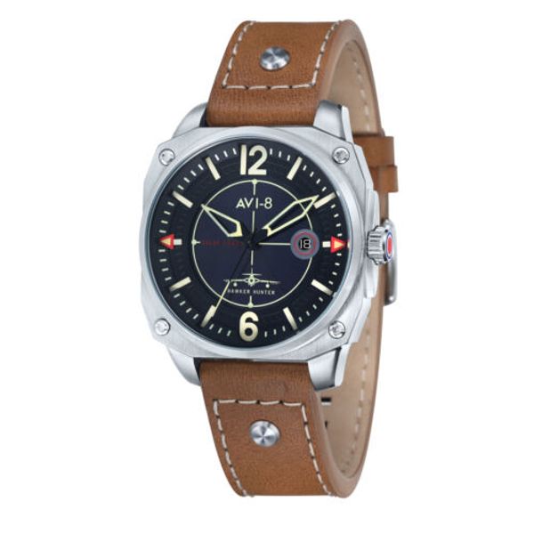 AV-8 Men's Hawker Hunter AV-4039-02 Black Dial Tan Leather Watch ...