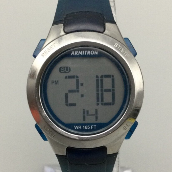 Armitron Pro Sports Digital Watch Silver Tone Blue Silicone New Battery ...