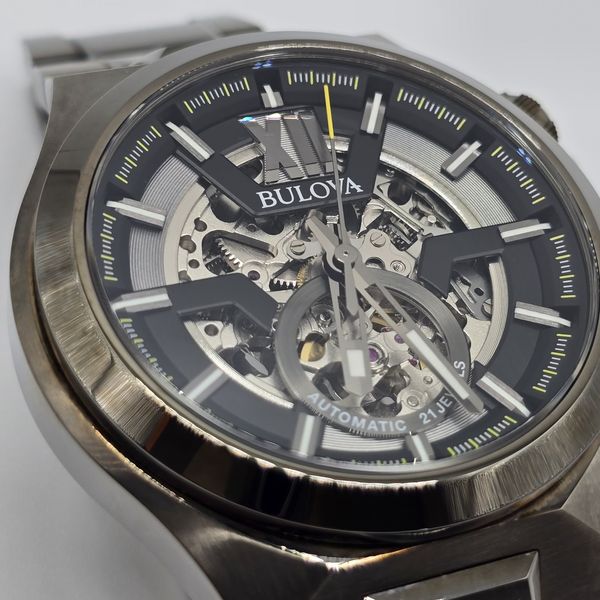 Bulova Maquina Men's Automatic Skeleton Dial Gunmetal Steel 46mm Watch ...