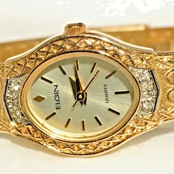 Vintage Elgin Quartz Crystal Bezel Gold Plated Ladies Petite Dress ...