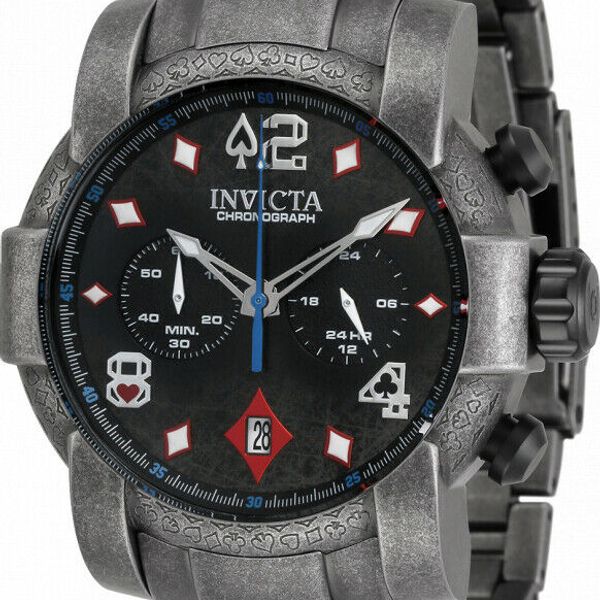 Invicta 47mm POKER Speedway Chronograph Antique Gunmetal Black Bracelet ...
