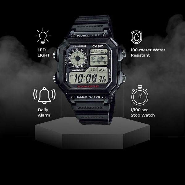 Casio AE1200WH Men's Digital World Time Watch â 100M Water Resistant ...