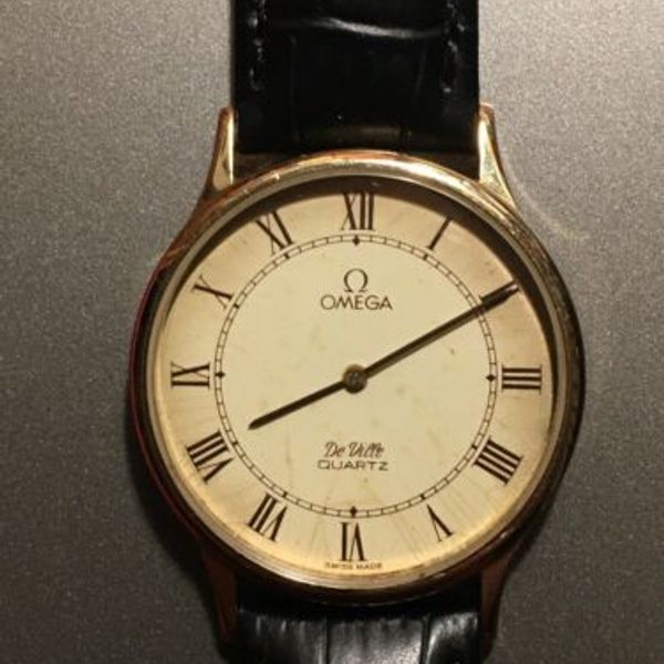 VINTAGE OMEGA DE VILLE MEN'S QUARTZ GOLD PLATED GP ROMAN WATCH 1365 ...