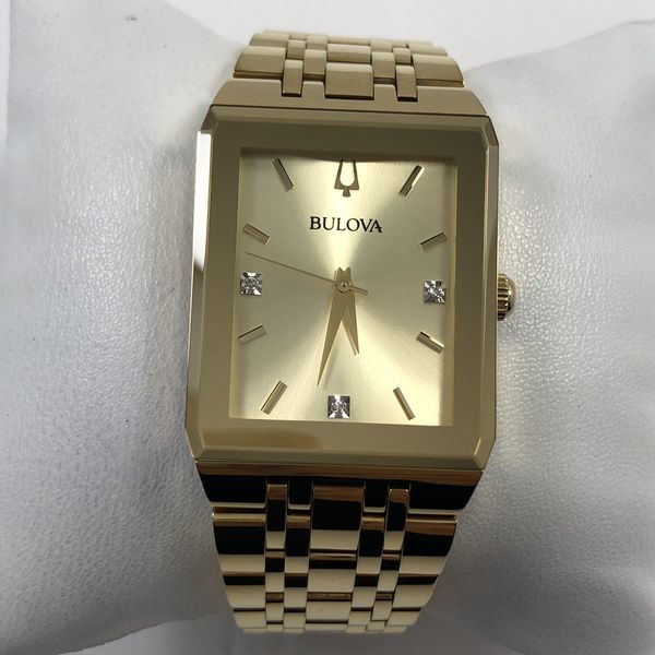 Bulova Quadra Quartz Diamond Accent Gold Tone Stainless Steel Men's ...