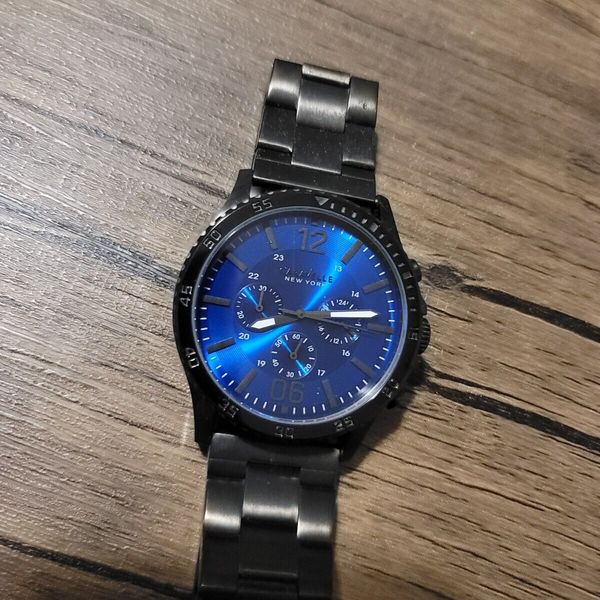 Caravelle Bulova Mens Logan Chronograph Blue Dial Black Steel Watch ...