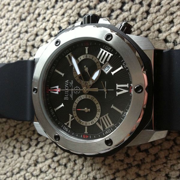 FS Bulova MarineStar 98b127 Stainless and Black Chronograph Dive Watch ...