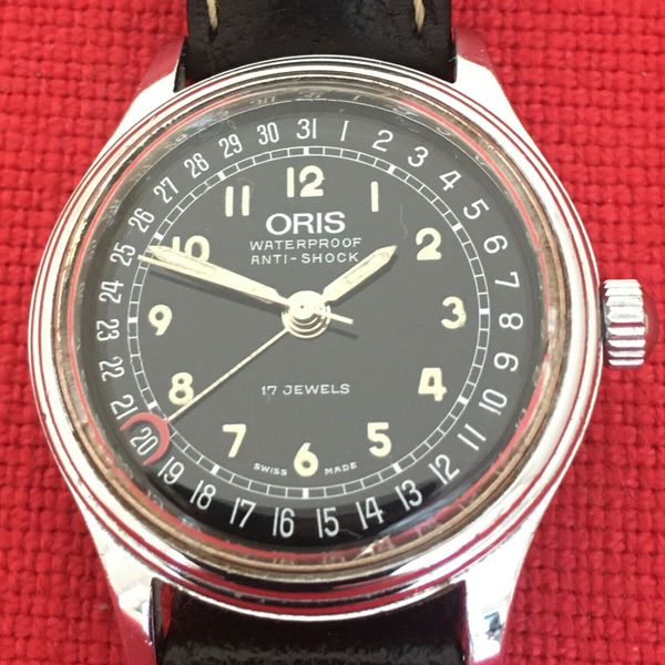 1980-89 ORIS 7285 BLACK DIAL DATE POINTER MANUAL 17JEWEL WRISTWATCH 705 ...