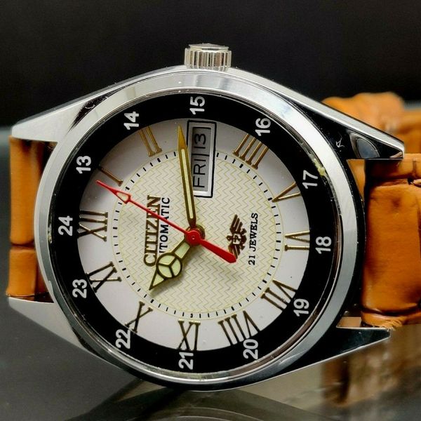 citizen automatic men steel day date movement number 8200 japan watch ...