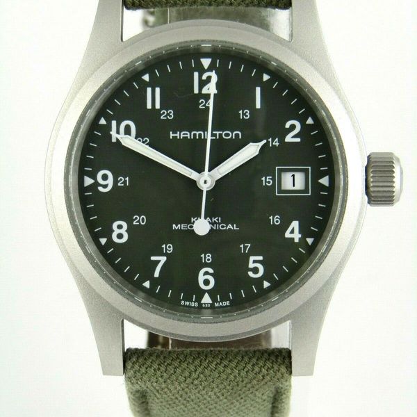 Hamilton Men's HML-H69419363 Khaki Field Green Strap Hand-Winding Watch ...