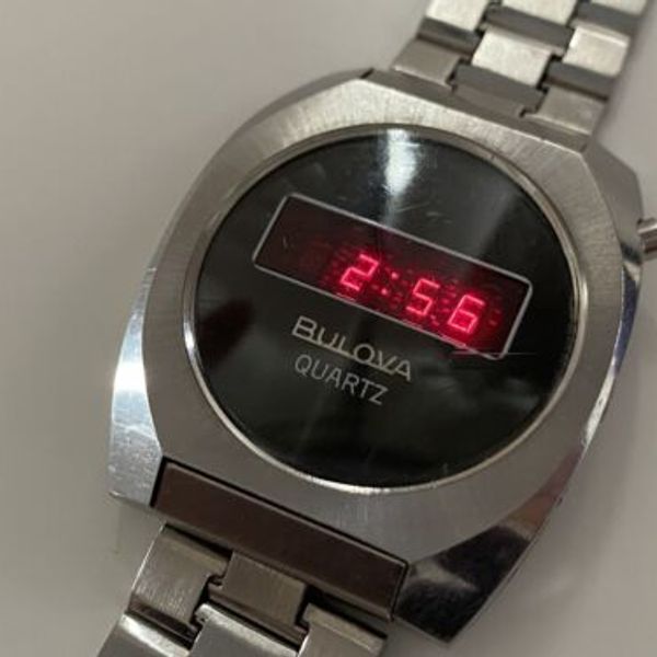 vintage bulova led digital quartz day/date month stainless steel ...