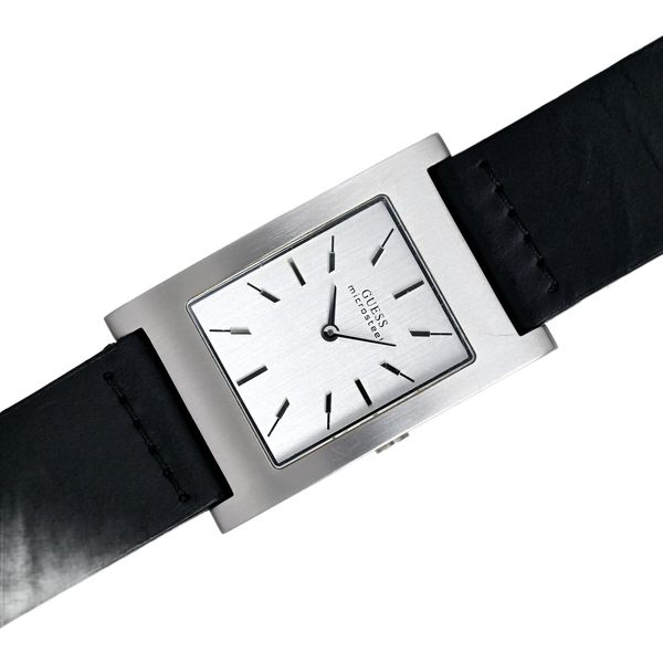 Guess Microsteel Men's Tank Wrist Watch Genuine Horween Leather Strap ...