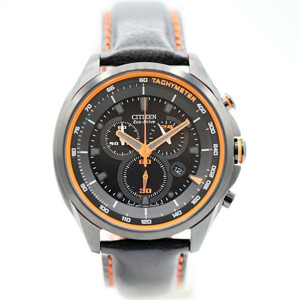 Citizen Eco Drive H504-S085969 Black/Orange Dial Chronograph Leather ...
