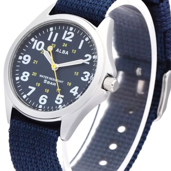 SEIKO ALBA AQPK402 Navy Blue Military Field Watch Luminous Hands Nylon ...