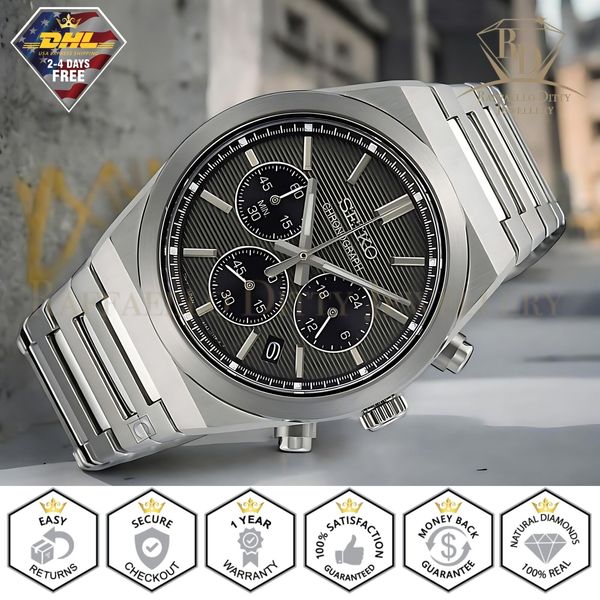 SEIKO Men's Watch Chronograph Quartz Grey Dial Stainless Steel Bracelet ...