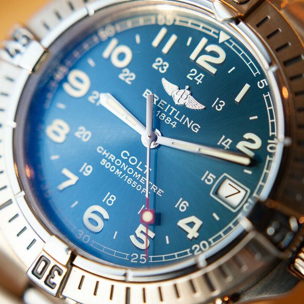 Breitling Colt Quartz 662606 Blue Watch with Boxes and Paperwork A74350 ...