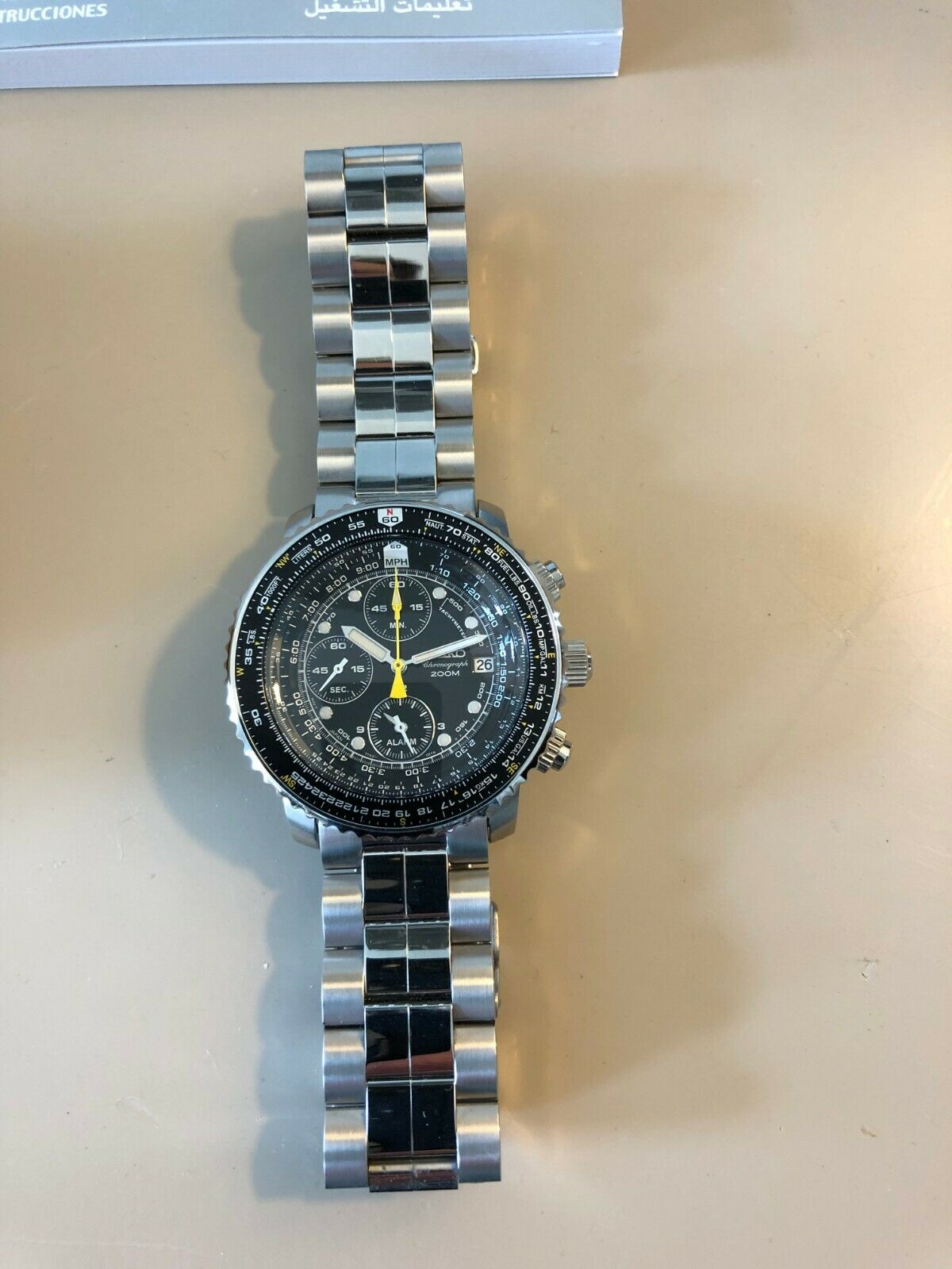 SEIKO SNA411P1 FLIGHTMASTER CHRONOGRAPH WATCH WITH ALARM FUNCTION ...