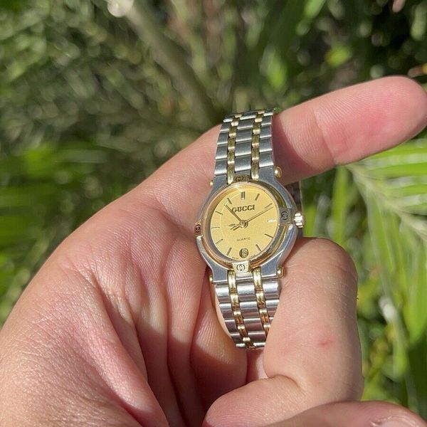 GUCCI 9000L SILVER Gold DATE Gold VINTAGE SWISS MADE WATCH | WatchCharts Marketplace