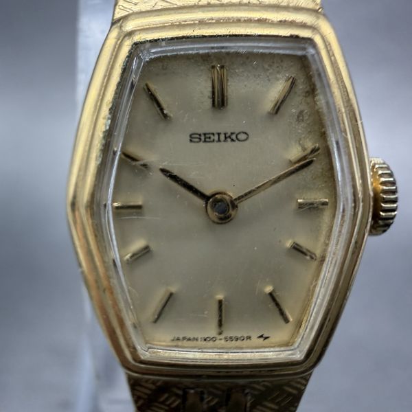 Seiko Watch Women 16mm Gold Dial Gold Tone Hexagon Manual 1100-5329 ...