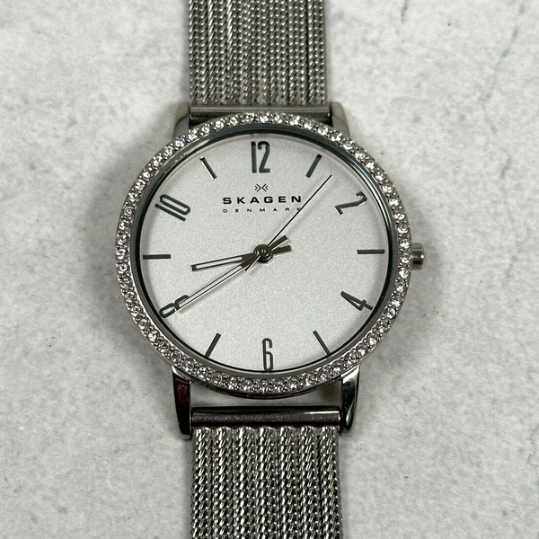 Skagen Watch Womens 32mm Pave Bezel Silver Tone Mesh Band Quartz New ...