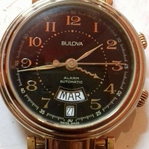 RARE Bulova Alarm Automatic Modele Depose Mens Wristwatch Gold Plated ...