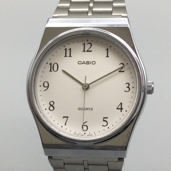 Vintage Casio Watch Men Silver Tone White Dial 705 MQ-336 New Battery 8 ...