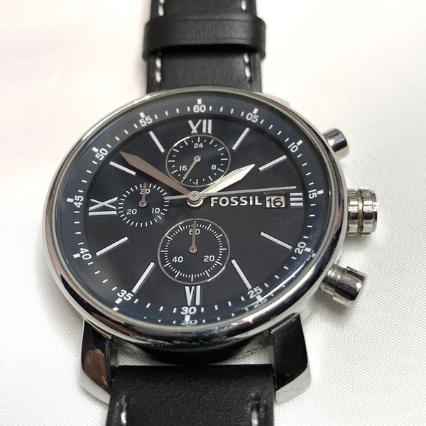 Fossil Rhett Chronograph Watch, 42mm, Black Dial With Black Leather ...