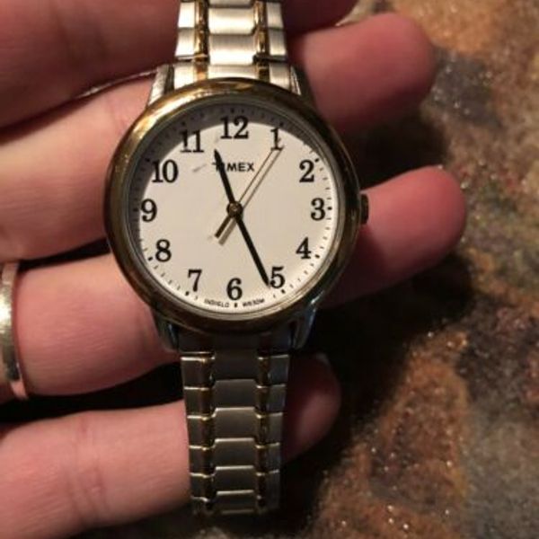 Timex Indiglo CR1216 Cell 2Tone Stainless St WR 30M Stretch Band Watch ...