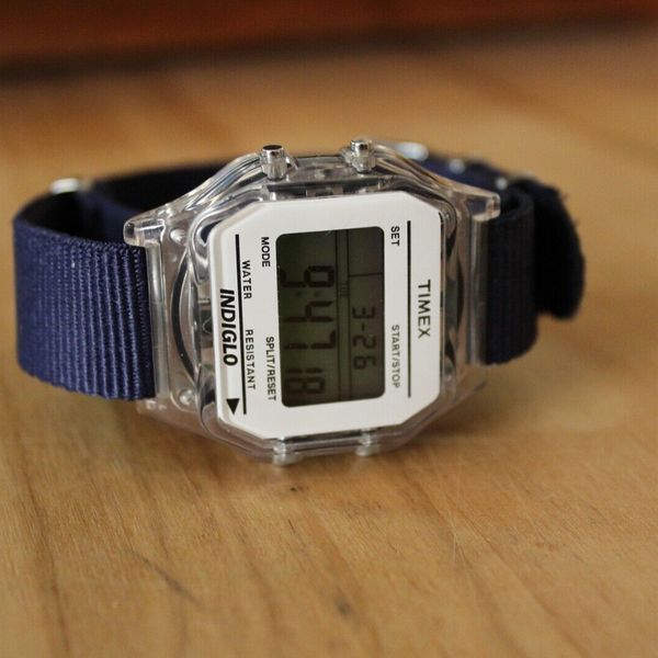 Timex Indiglo 555 Mens Watch Clear Case Digital Alarm, Timer, Stopwatch ...
