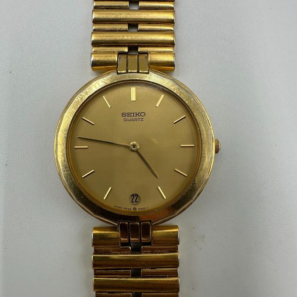 Vintage Seiko Watch Women Gold Tone Round 30MM Date Window Quartz New ...