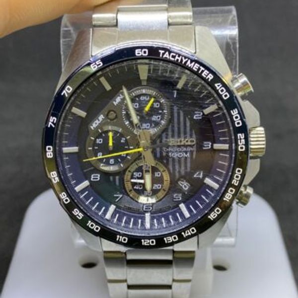 Seiko Men's Chronograph Blue Dial Silver Stainless Steel Watch SSB321 ...