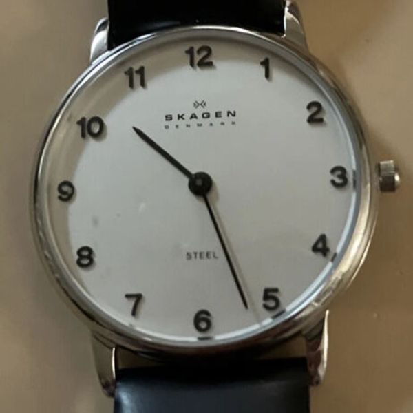 Skagen unisex M15LSL Black Leather Band S t steel Dial thin-sleek new ...