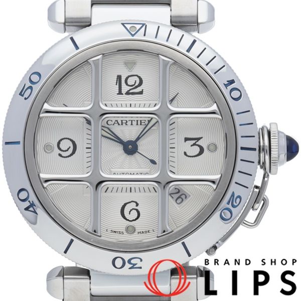 Cartier Pasha 38mm grid automatic W31040H3 SS men's silver dial ...