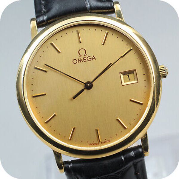 New Belt *NEAR MINT* Vintage OMEGA De Ville Cal.1430 Quartz Gold Date ...