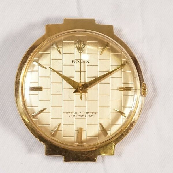 ROLEX CHRONOMETER 9083 18K GOLD UNUSUAL SQUARE PATTERN DIAL MEN'S WATCH ...