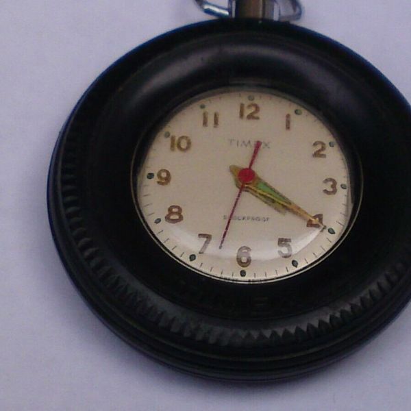 Rare 1950s Vintage Timex Tyre & St Christopher Pocket Watch in Working ...
