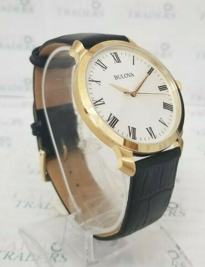 Bulova Classic 97A123 Men's 41mm Quartz Gold Tone Black Leather Strap ...