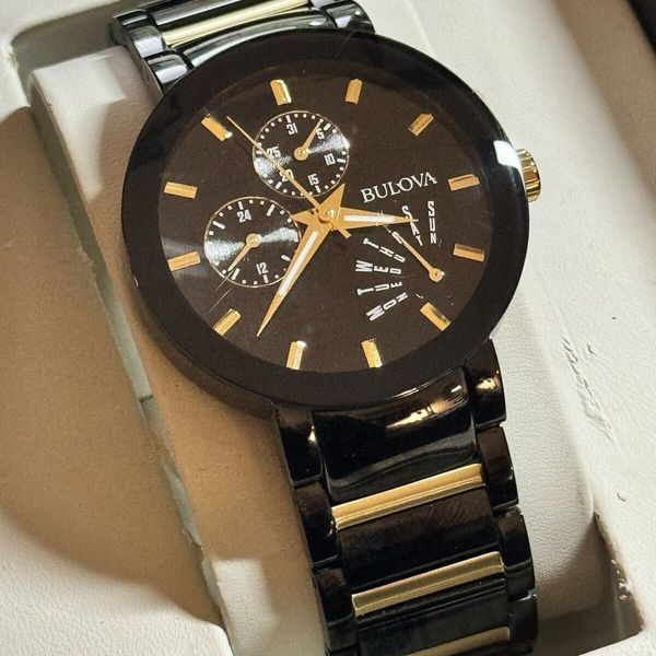 Bulova Futuro Modern Black Dial Two Tone Stainless Steel 40mm Men's ...