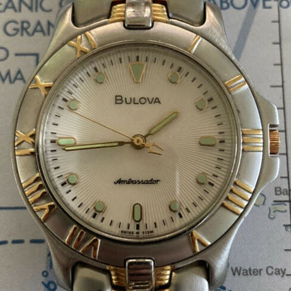 Bulova Ambassador 18K Gold Crown Saphire Crystal Stainless Steel SR315 ...