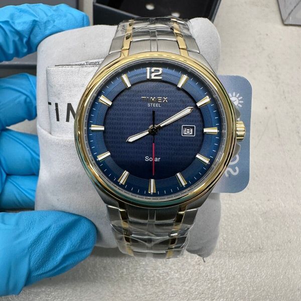 Timex Men's Watch TW2V39700 Solar Blue Dial Date Two Tone Stainless ...