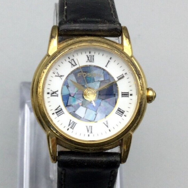 Vintage Fossil Watch Women 24mm Rivoli Crystal Mosaic Dial New Battery ...